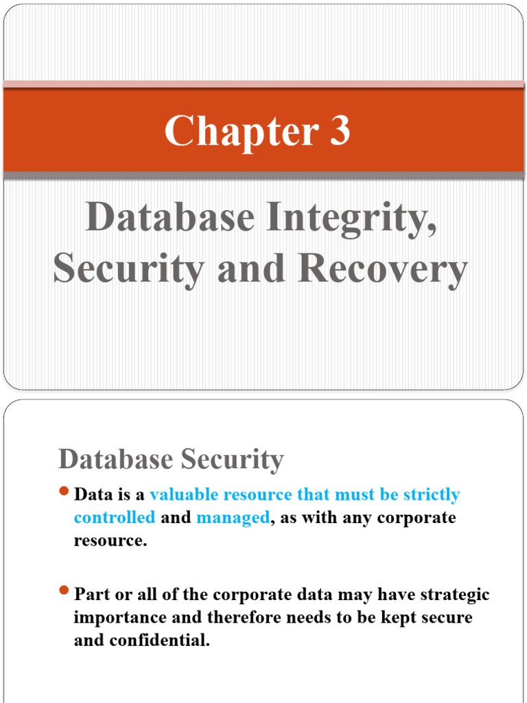 Chapter 3 Database Integrity, Security and Recovery | PDF | Computer Access Control | Databases