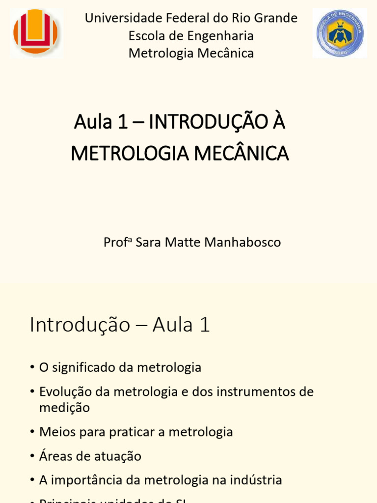 Aula 1 - Introdução A Metrologia Mecânica | PDF | Metrologia | Science
