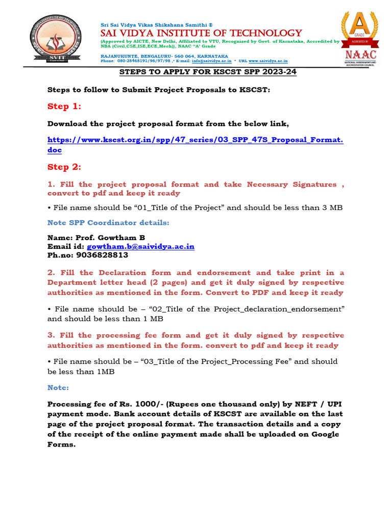 Steps To Apply For KSCST | PDF