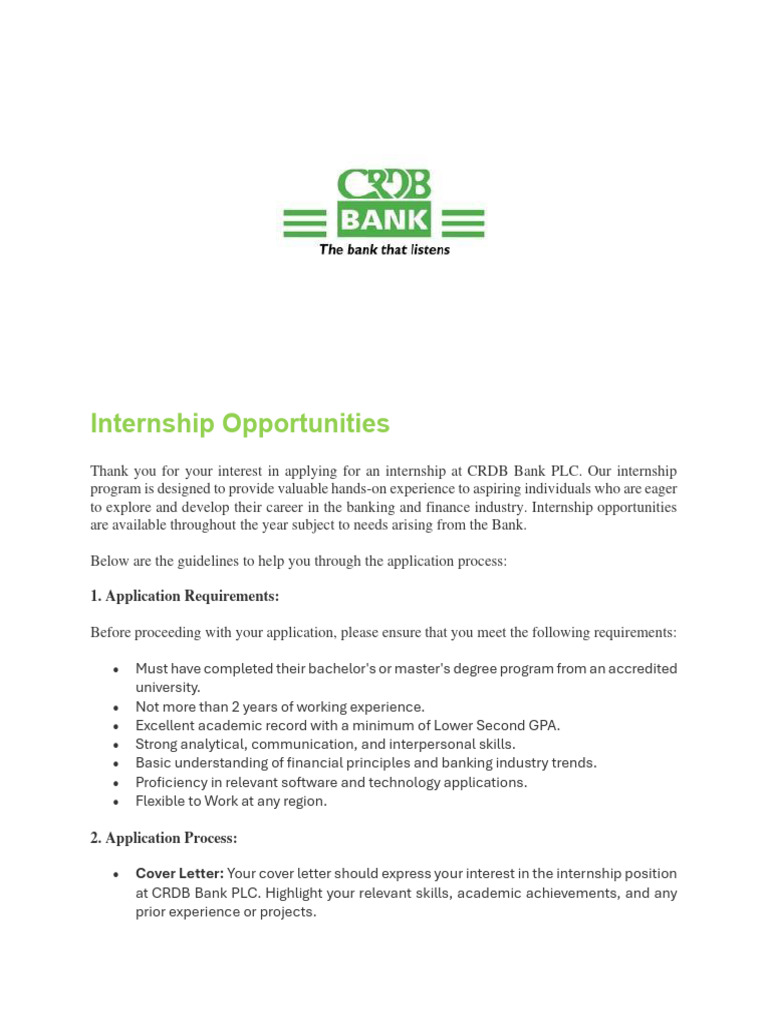 CRDB Bank Internship | PDF | Internship | Job Hunting