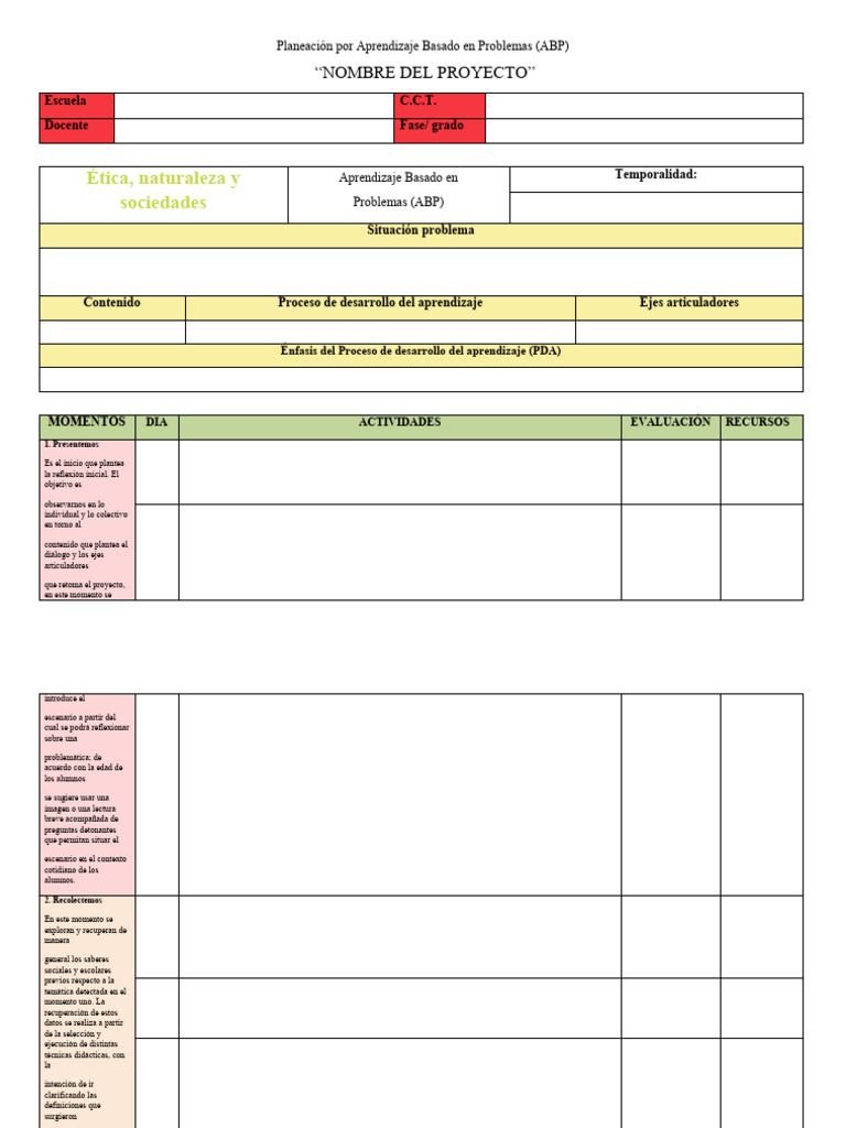 Planeación Por Proyectos ABP MODIFICADO | PDF | Aprendizaje | Evaluación