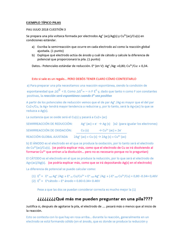 PILAS (Ejercicio Resuelto y Ejercicios Propuestos) | PDF | Electrodo | Química Física