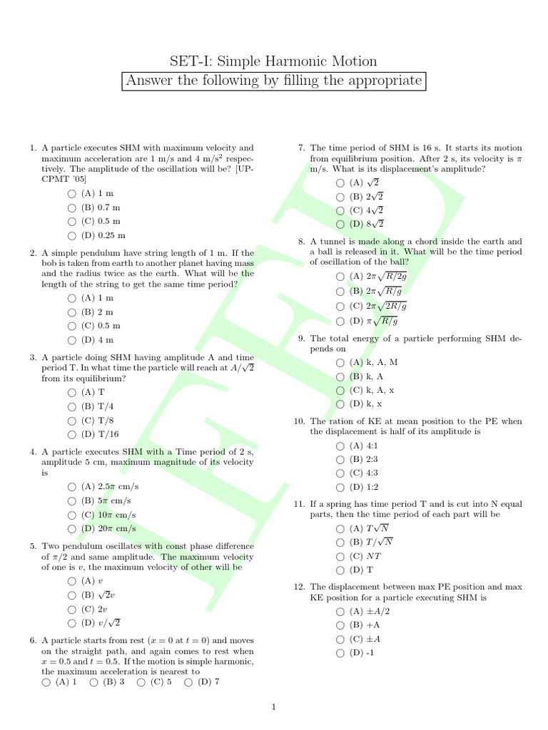 Simple Harmonic Motion | PDF | Oscillation | Quantity