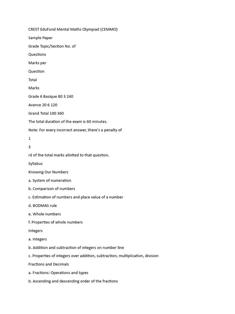 CREST EduFund Mental Maths Olympiad | PDF | Numbers | Integer