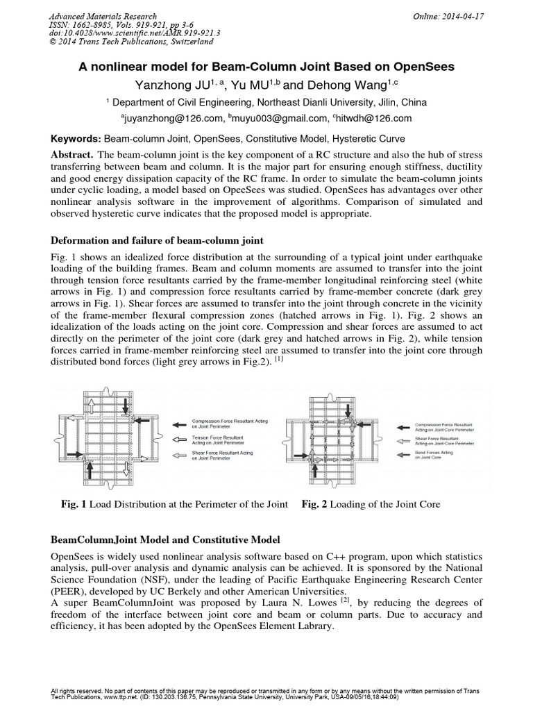 A Nonlinear Model For Beam-Column Joint Based On OpenSees | PDF | Constitutive Equation | Beam ...