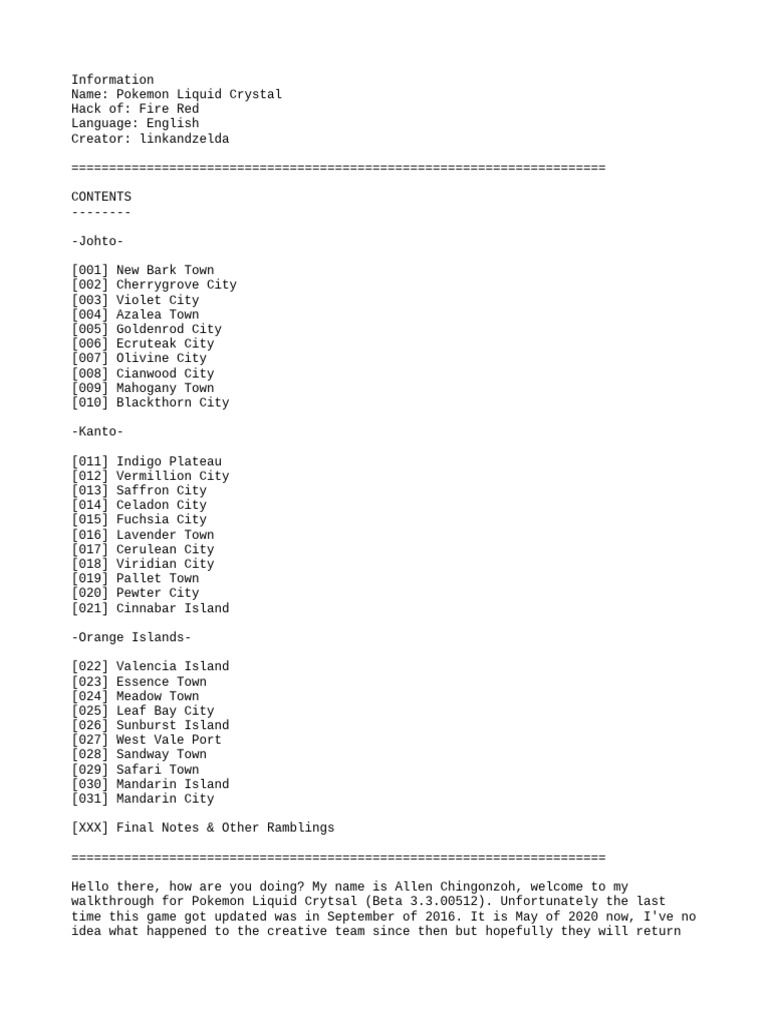 Pokemon Liquid Crystal Walkthrough | PDF
