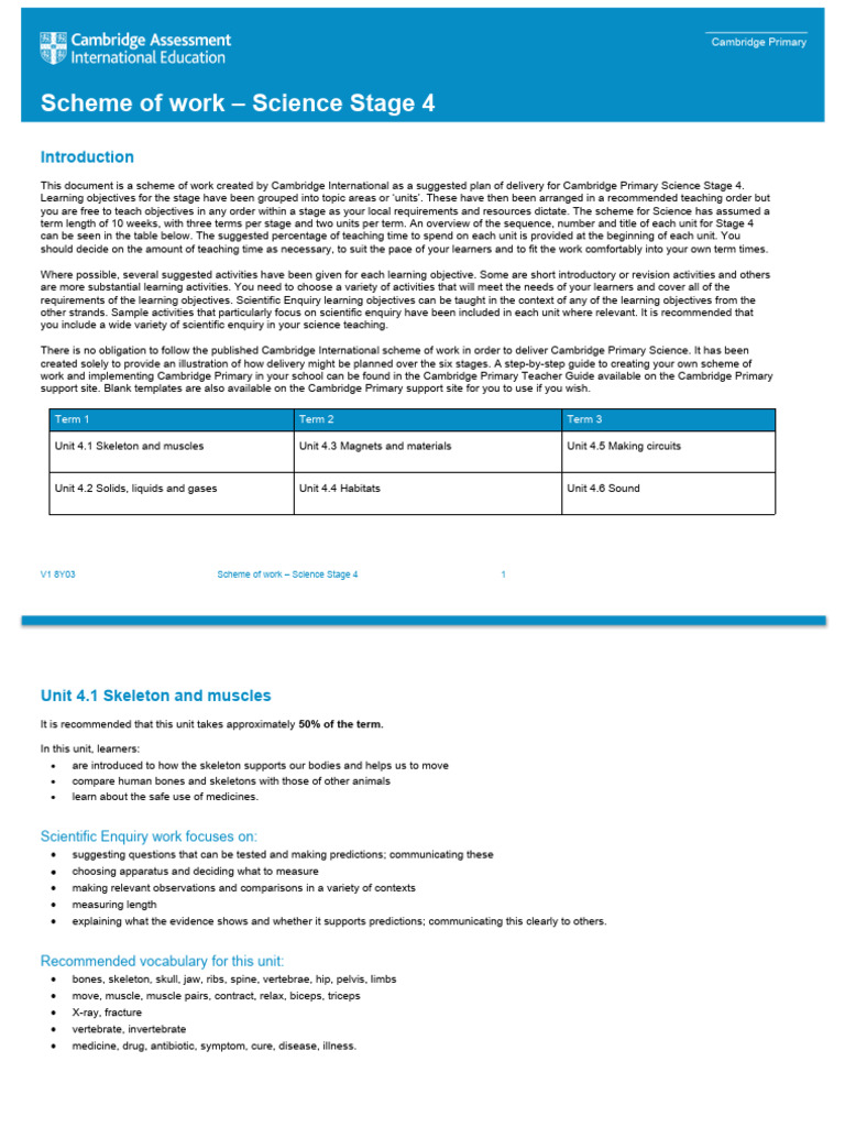 Scheme of Work Science Stage 4 | PDF | Gases | Skeleton