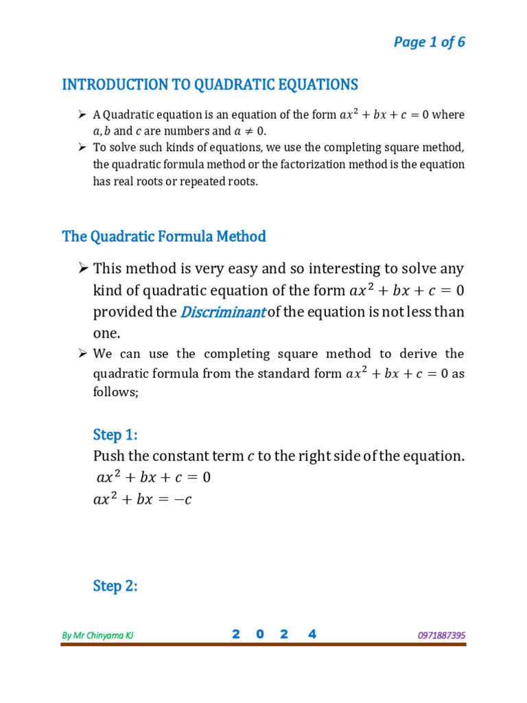 Introduction to Quadratic Equations | PDF | Quadratic Equation ...
