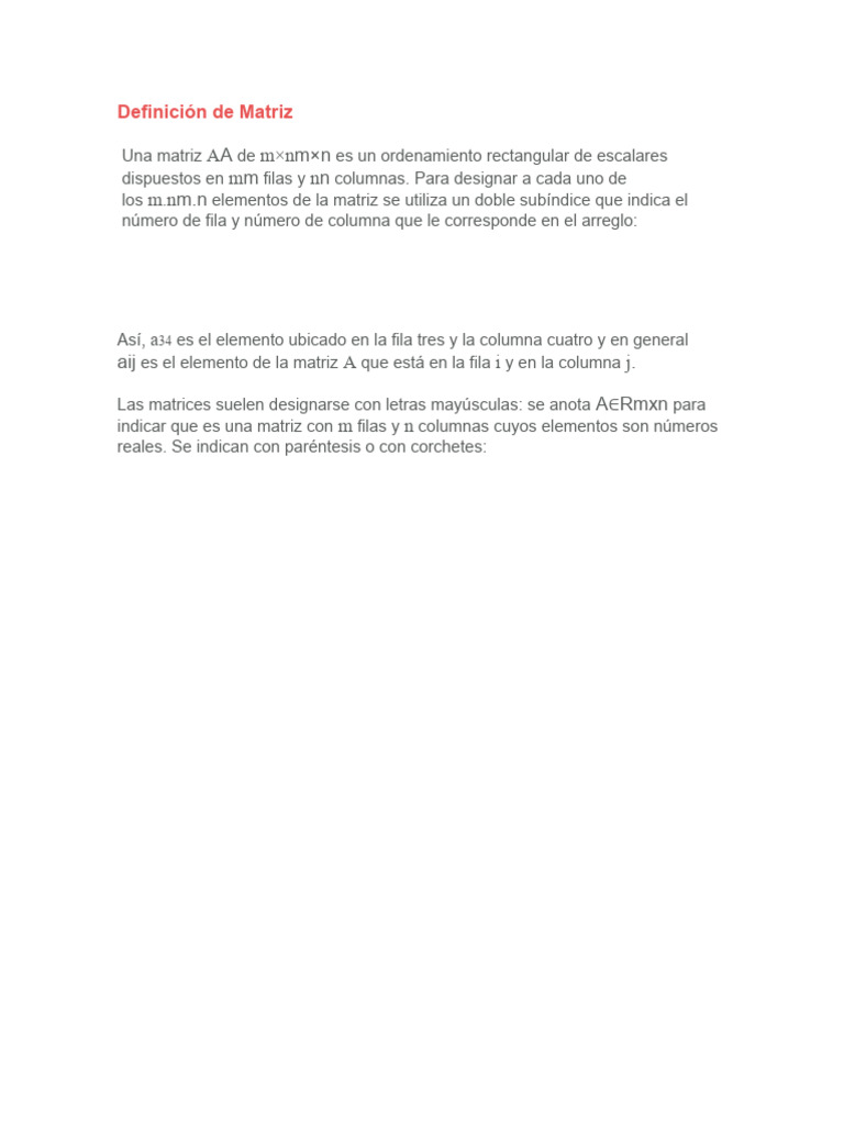 Definición y Notación de Matrices | PDF