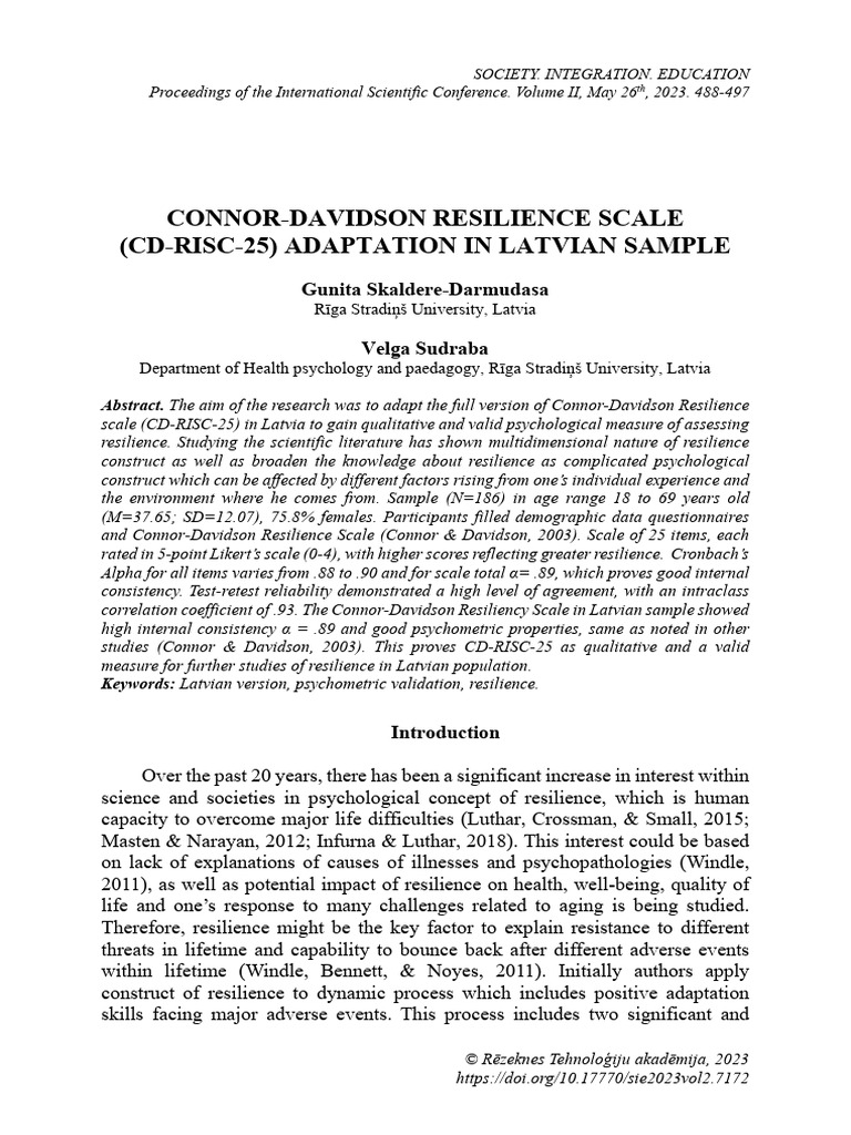 Connor Davidson Resilience Scale CD RISC | PDF | Psychological Resilience | Cronbach's Alpha