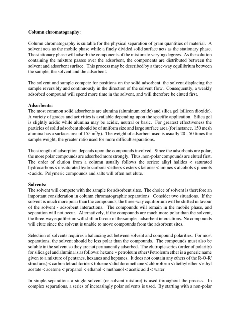 Column Chrom | PDF | Adsorption | Chromatography