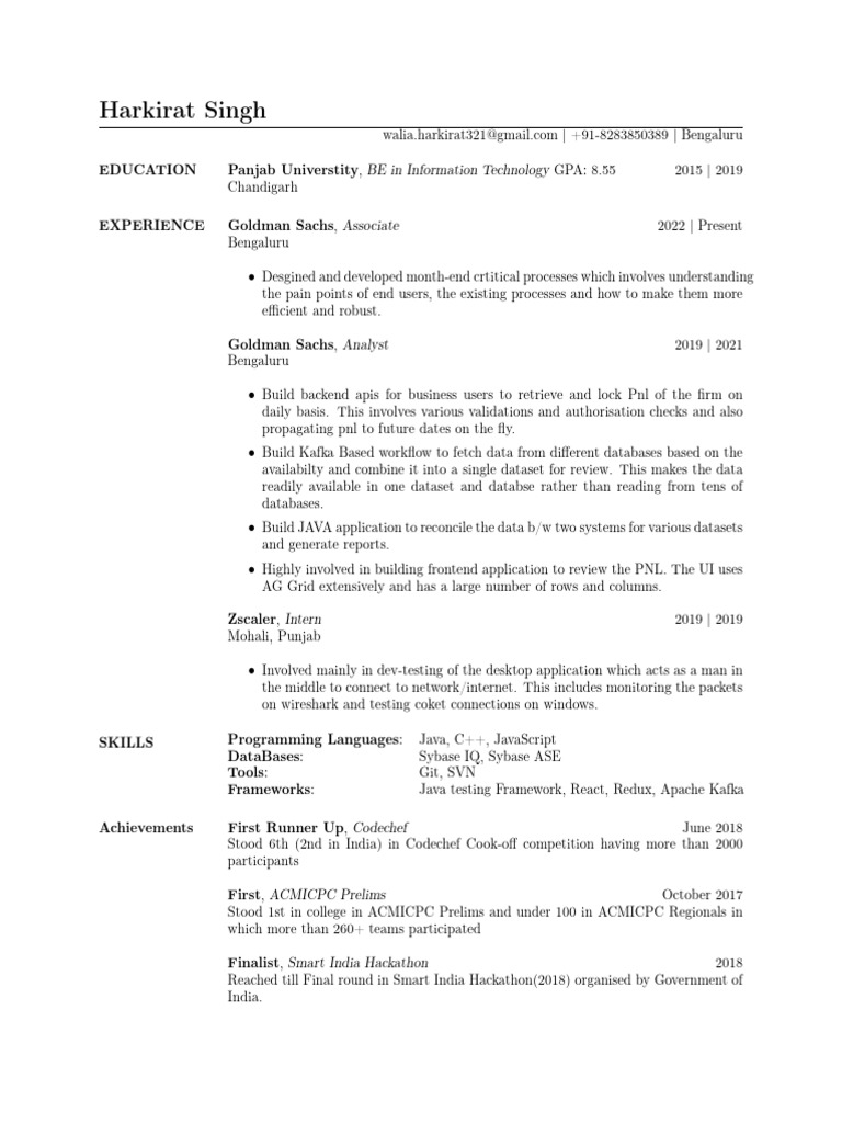 Harkirat Singh Resume | PDF | Databases | Computing
