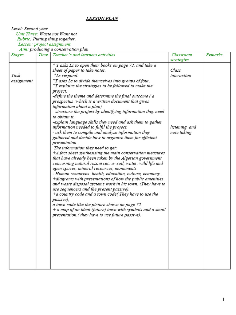 Conservation and Language Skills Lesson Plan | PDF | Lesson Plan ...