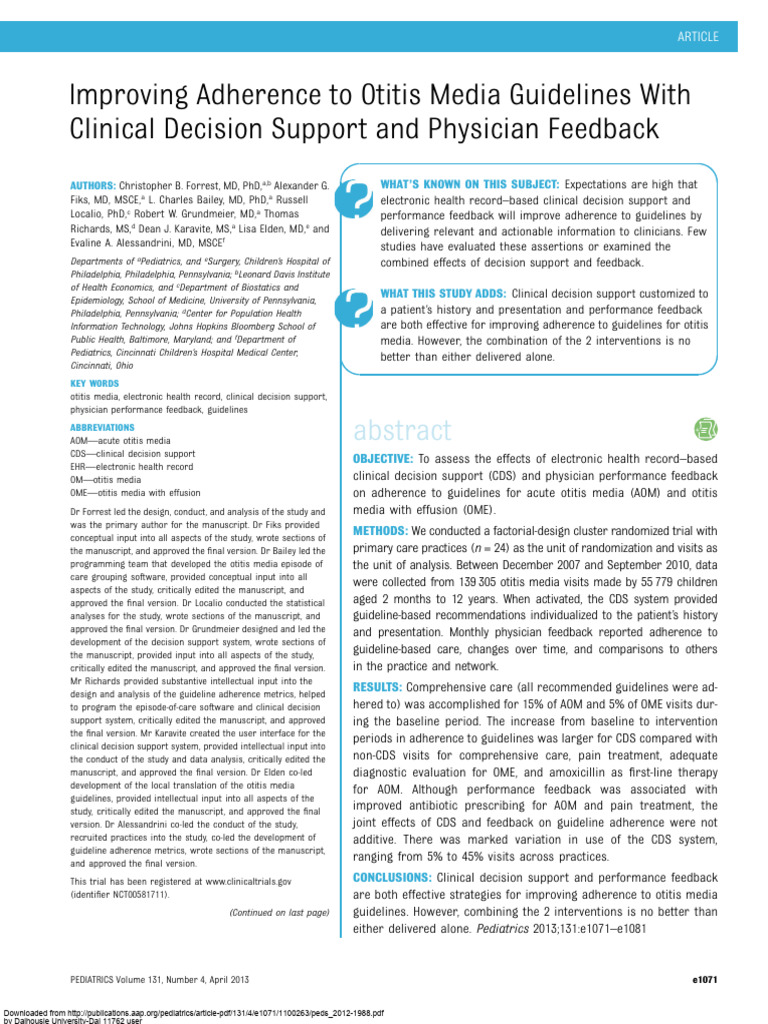 AOM - Clinical Decision Support | PDF | Electronic Health Record ...