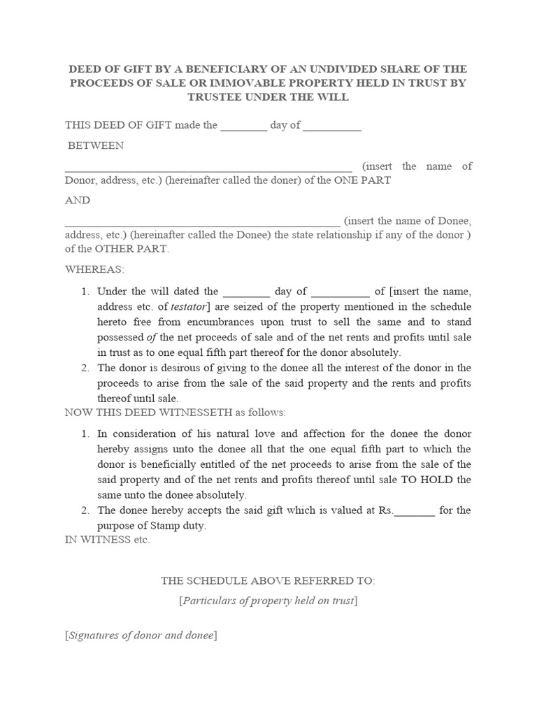 Deed of Gift by A Beneficiary of An Undivided Share of The Proceeds of ...
