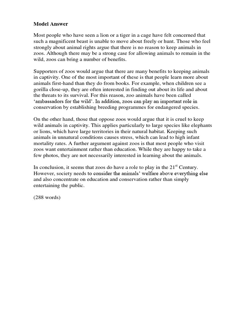 Zoos - Model Answer | PDF | Home & Garden | Wellness