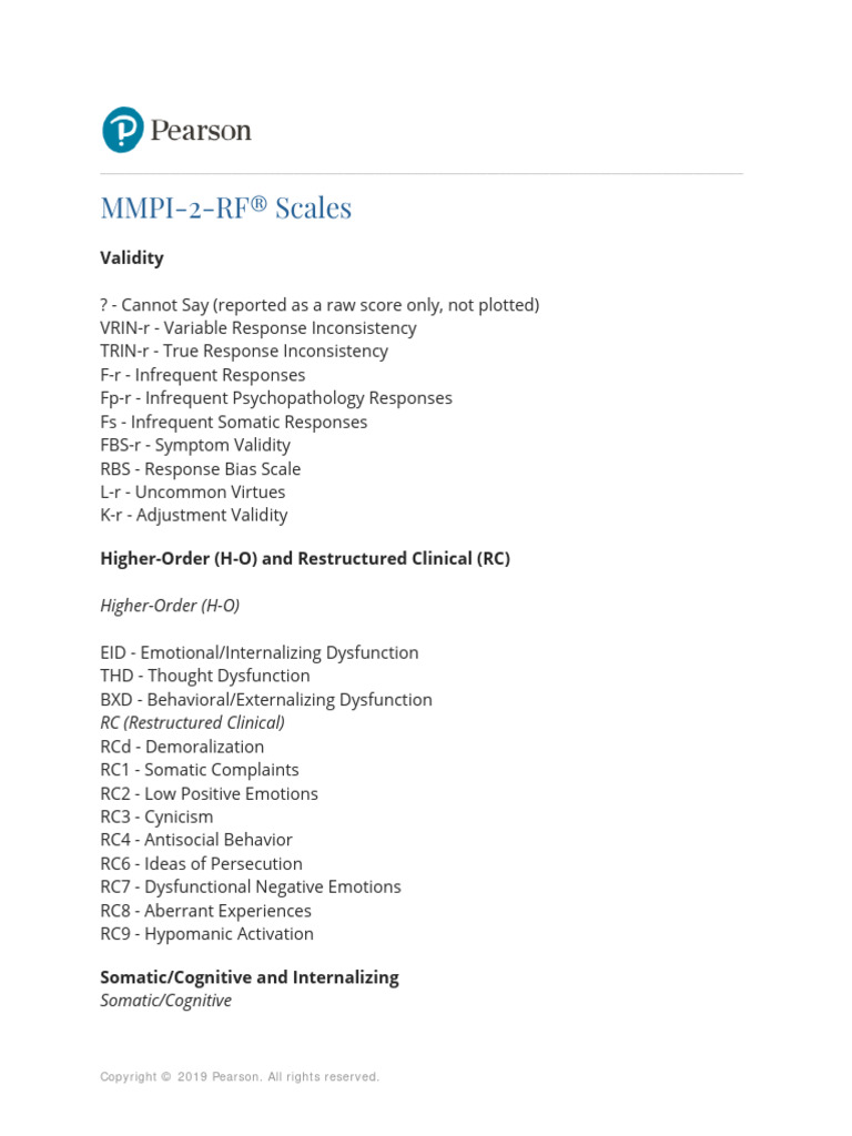 Mmpi 2 RF - Scales PDF | PDF