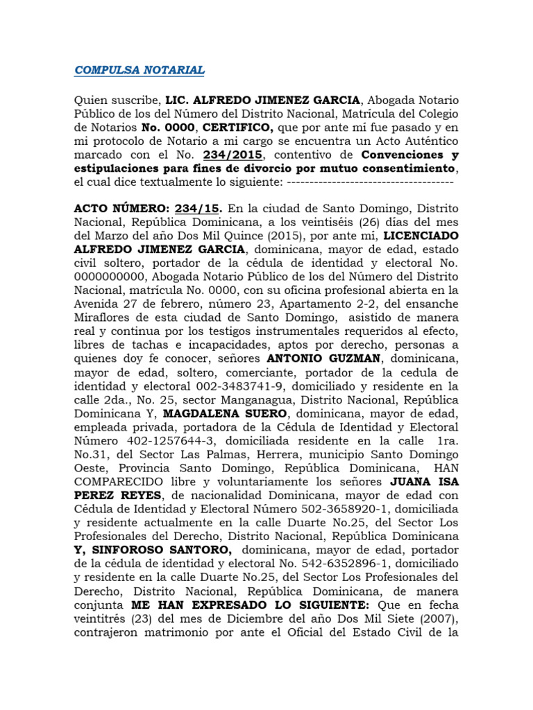 Compulsa Notarial | PDF | Divorcio | República Dominicana Compulsa Notarial | PDF | Divorcio | República Dominicana