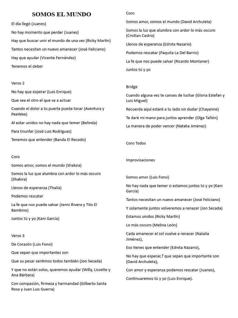 Somos El Mundo | PDF | Músicos | Cantantes