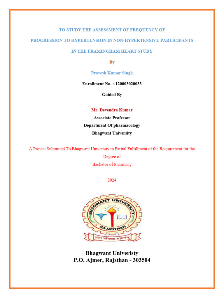 B.Pharma project Hypertension. | PDF | Hypertension | Medicine