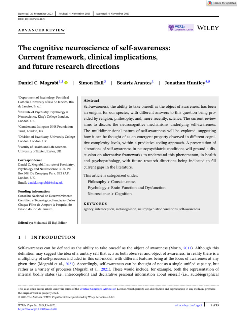 Cognitive Neuroscience of Self-Awareness | PDF | Self Awareness ...