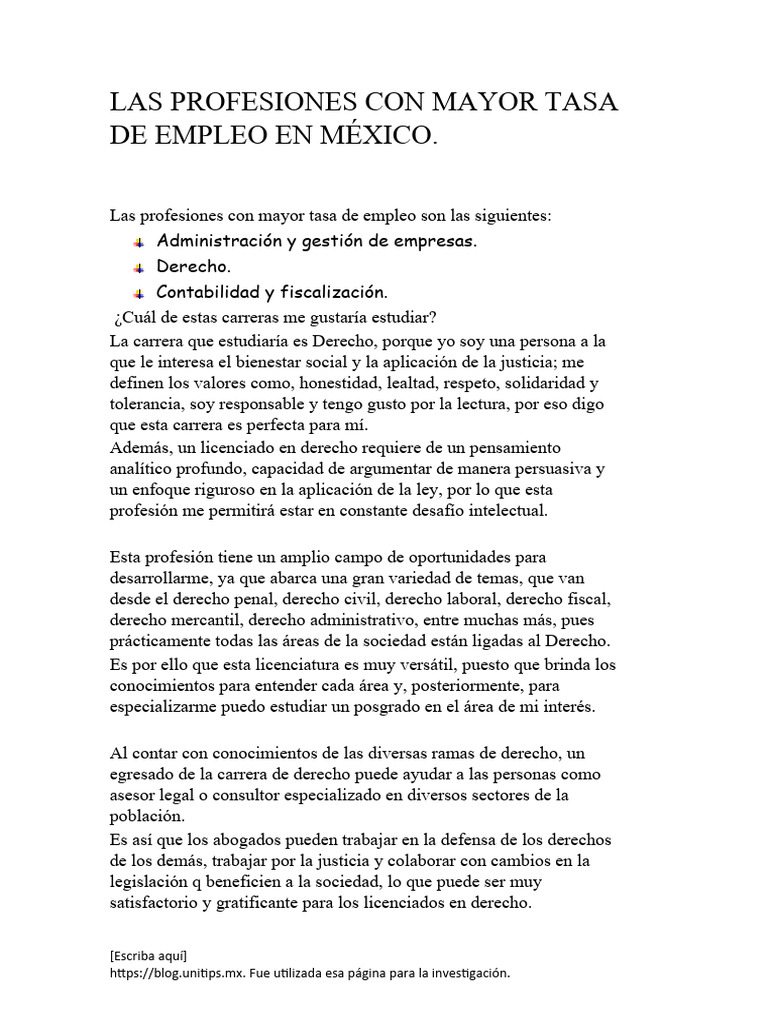 LAS PROFESIONES CON MAYOR TASA DE EMPLEO EN MÉXICO-SEMANA-12-ALE | PDF ...