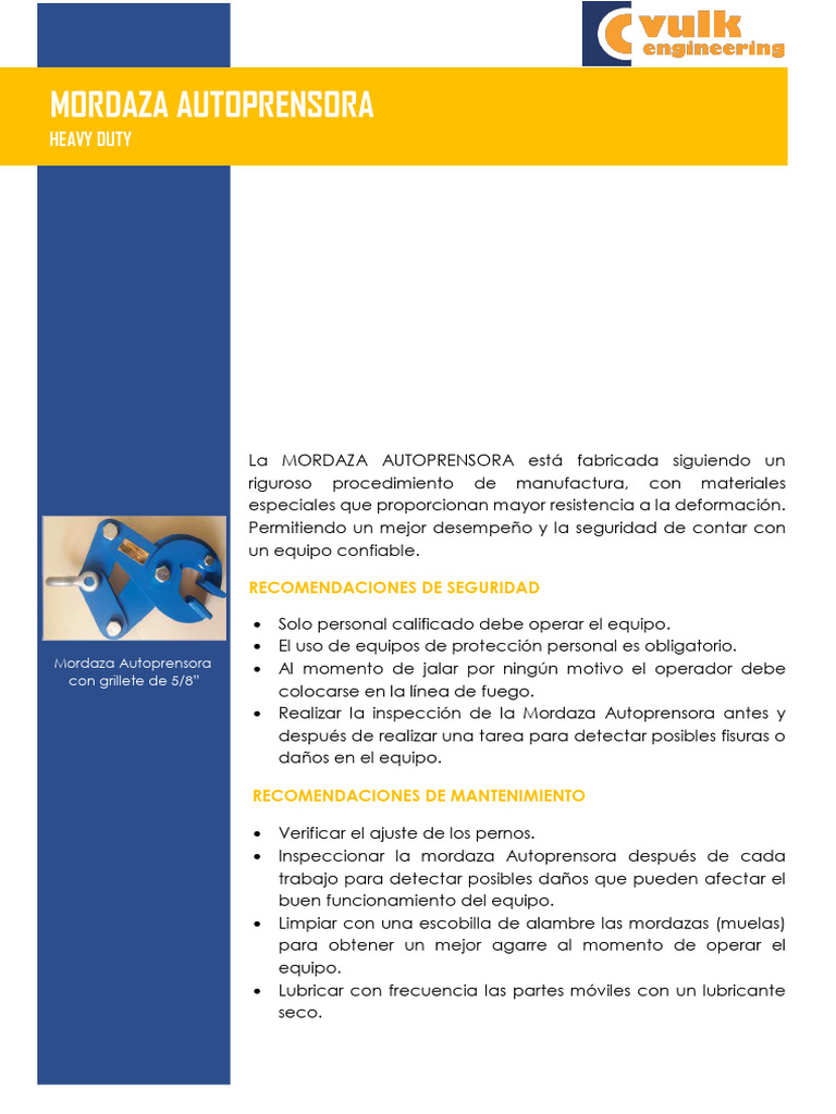 Mordaza Autoprensora Heavy Duty | PDF