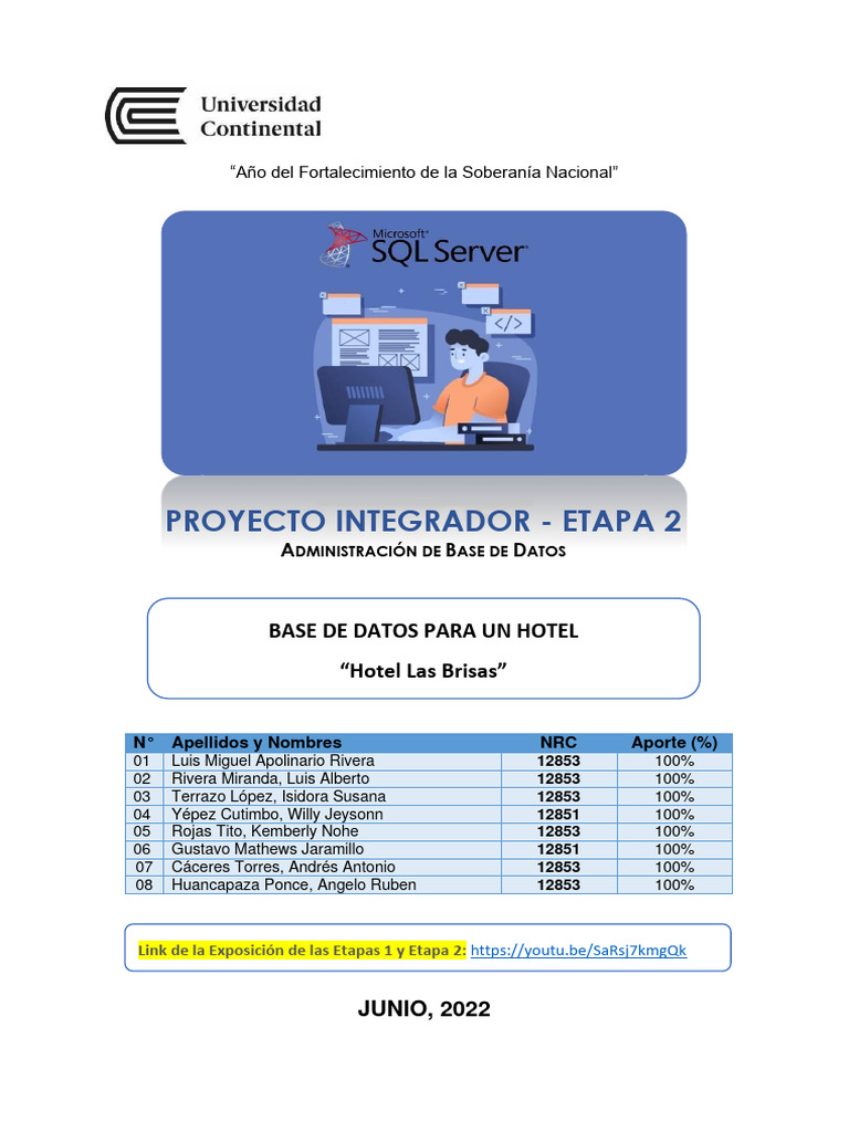 PA2 AdBdD Proyecto Integrador Etapa 2 Final PDF | Descargar gratis PDF | Bases de datos | SQL