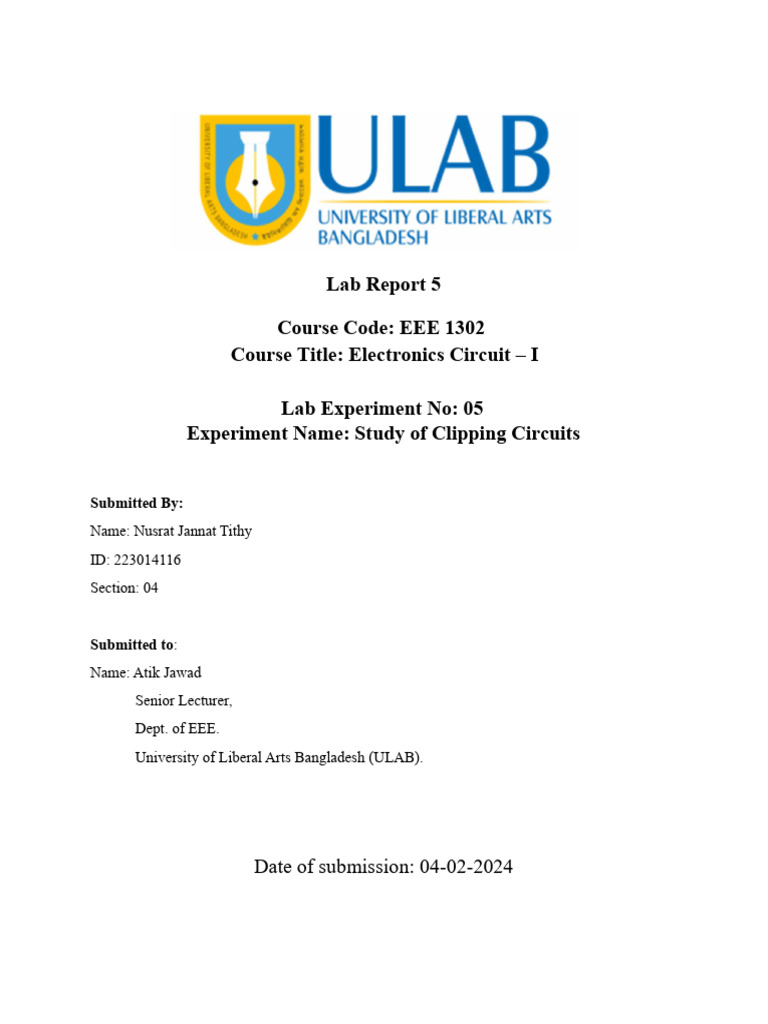 EEE1302 - Lab No 05 | PDF | Diode | Electrical Network