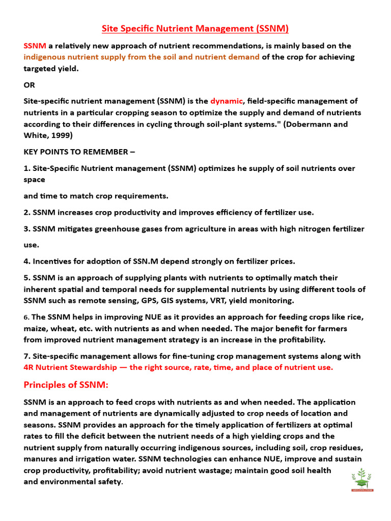 Site-Specific Nutrient Management Overview | PDF | Fertilizer | Soil