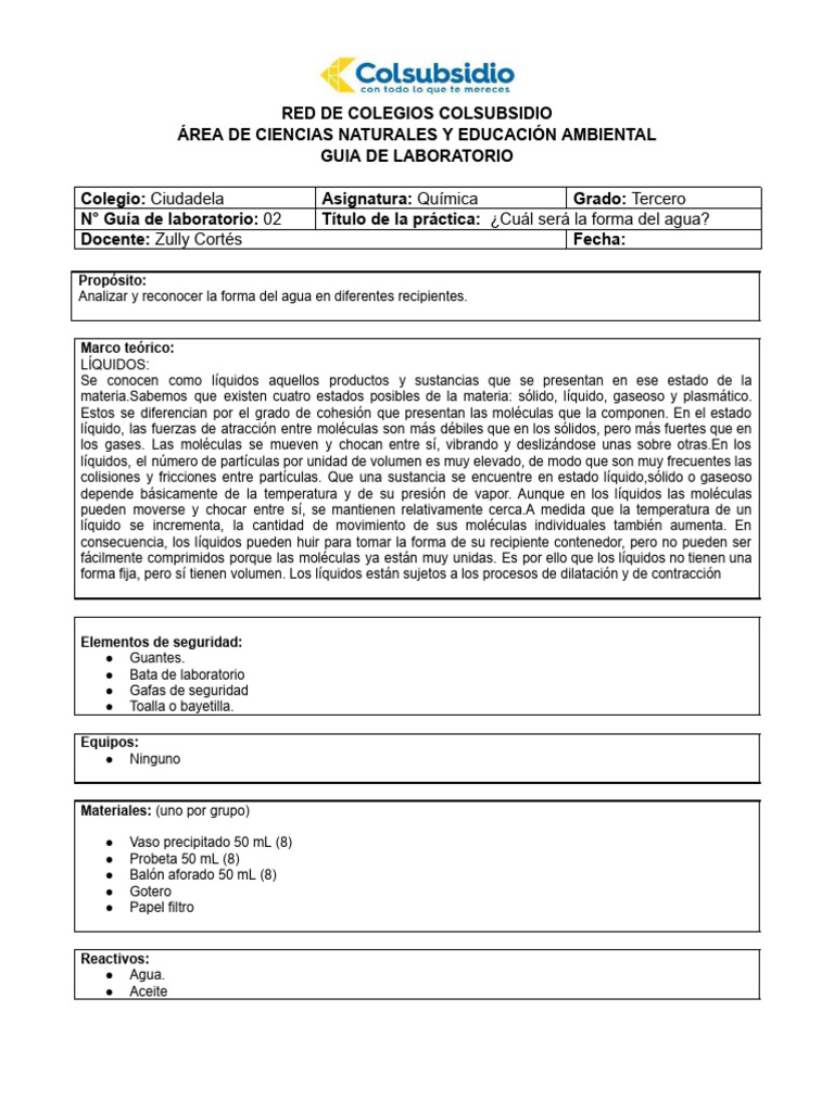 Laboratorio Propiedades de Los Lã - Quidos 3â° | PDF | Líquidos | Gases