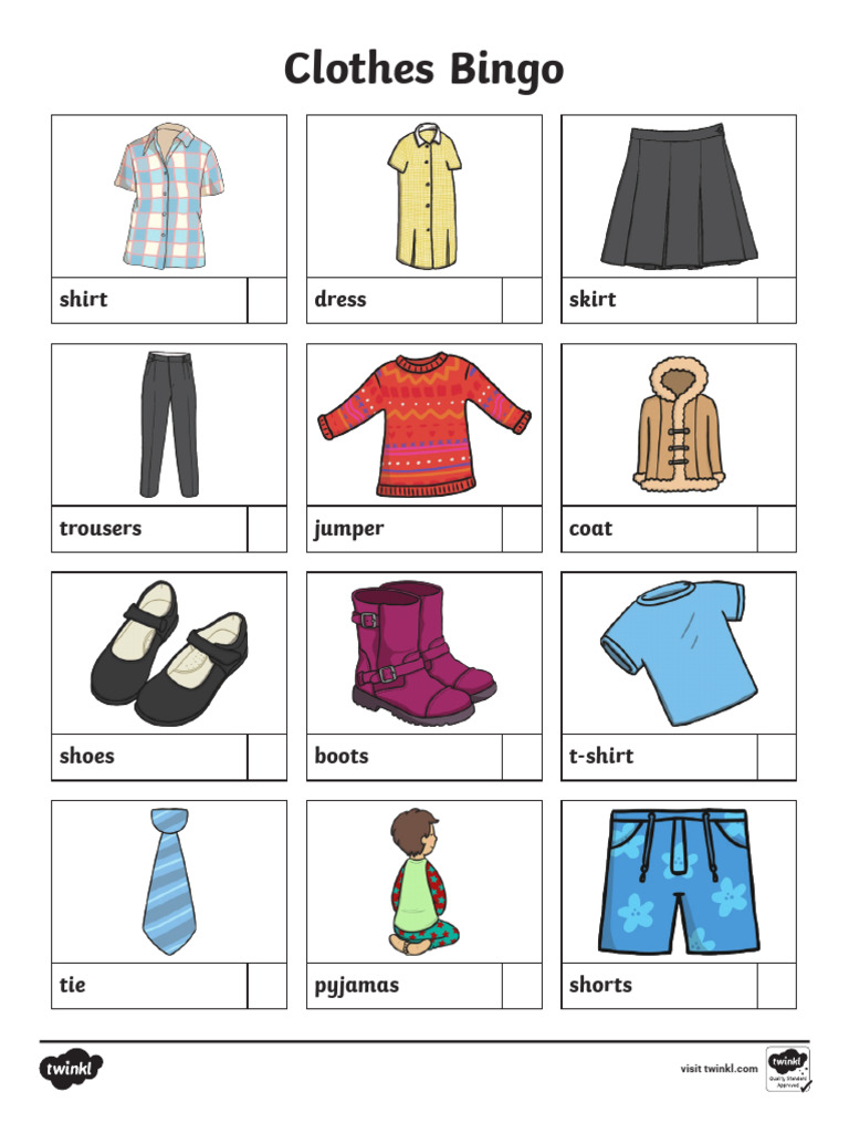 Clothes Bingo Game for Kids | PDF