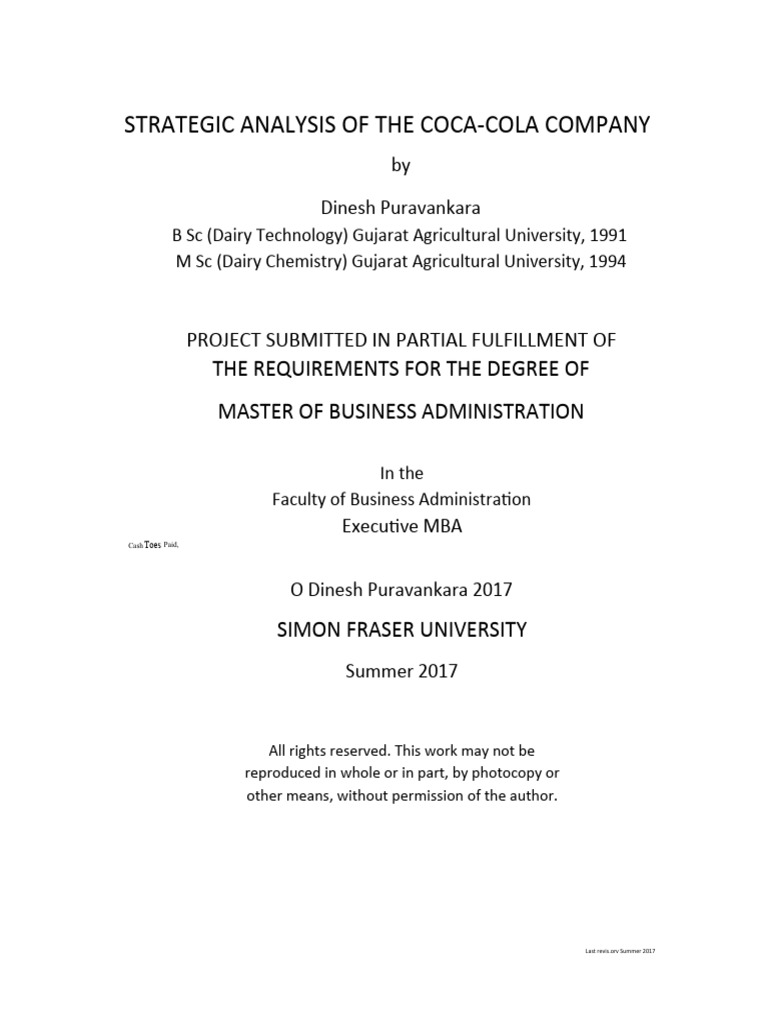 STRATEGIC ANALYSIS OF THE COCA Raja | PDF | The Coca Cola Company | Coca Cola