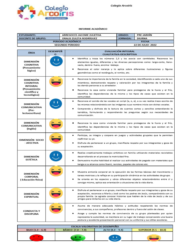 Formato Boletín Pre-Escolar 2022 - Segundo Periodo | Descargar gratis ...