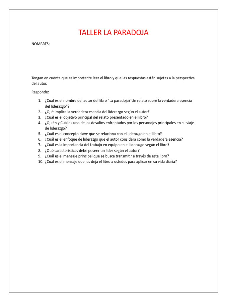 TALLER LA PARADOJA Liderazgo | PDF TALLER LA PARADOJA Liderazgo | PDF