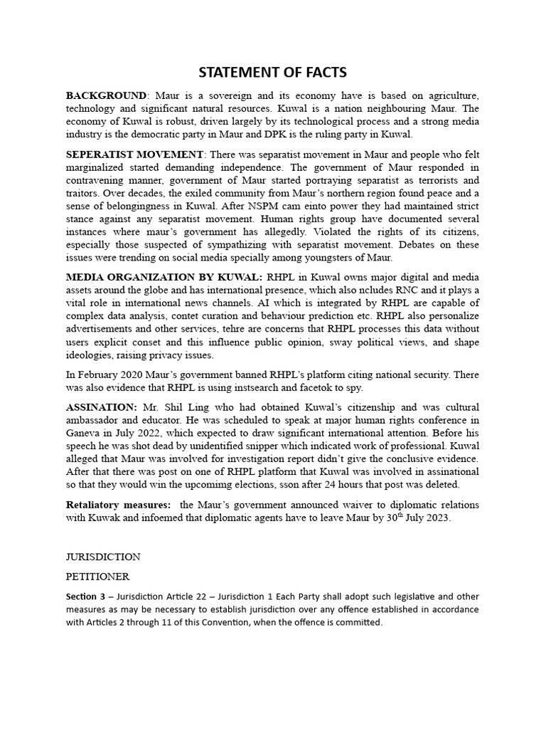 Statement of Facts | PDF | European Convention On Human Rights | Human ...