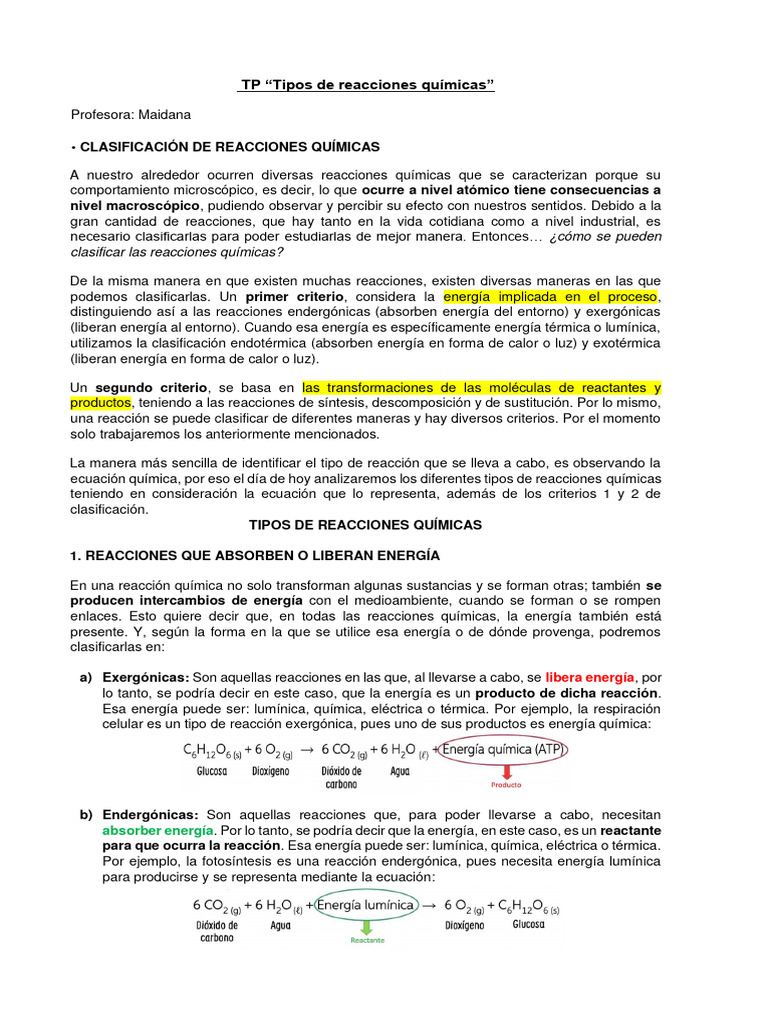 TP Reacciones Quimicas | PDF | Reacciones químicas | Química