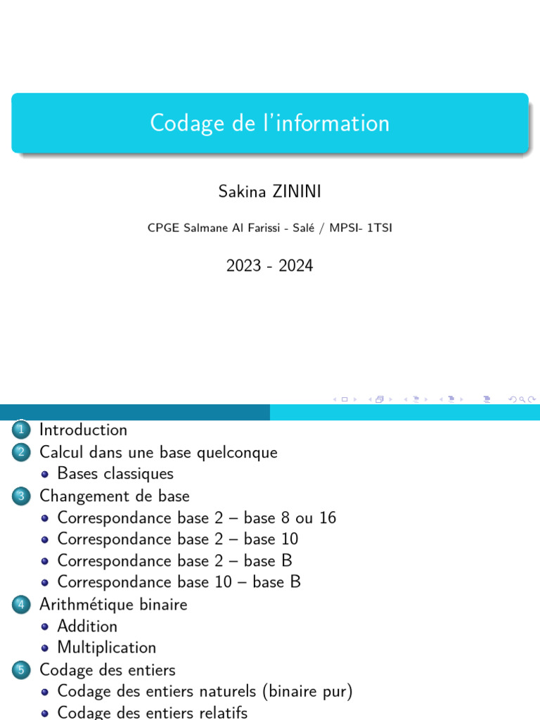 Introduction au codage de l'information | PDF | Décimal codé binaire ...