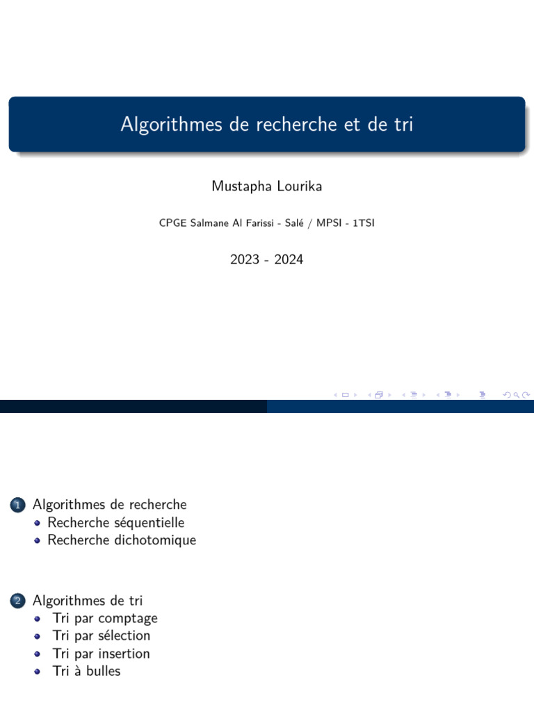 Algorithmes de Recherche Et de Tri | PDF | Algorithmes | Mathématiques ...