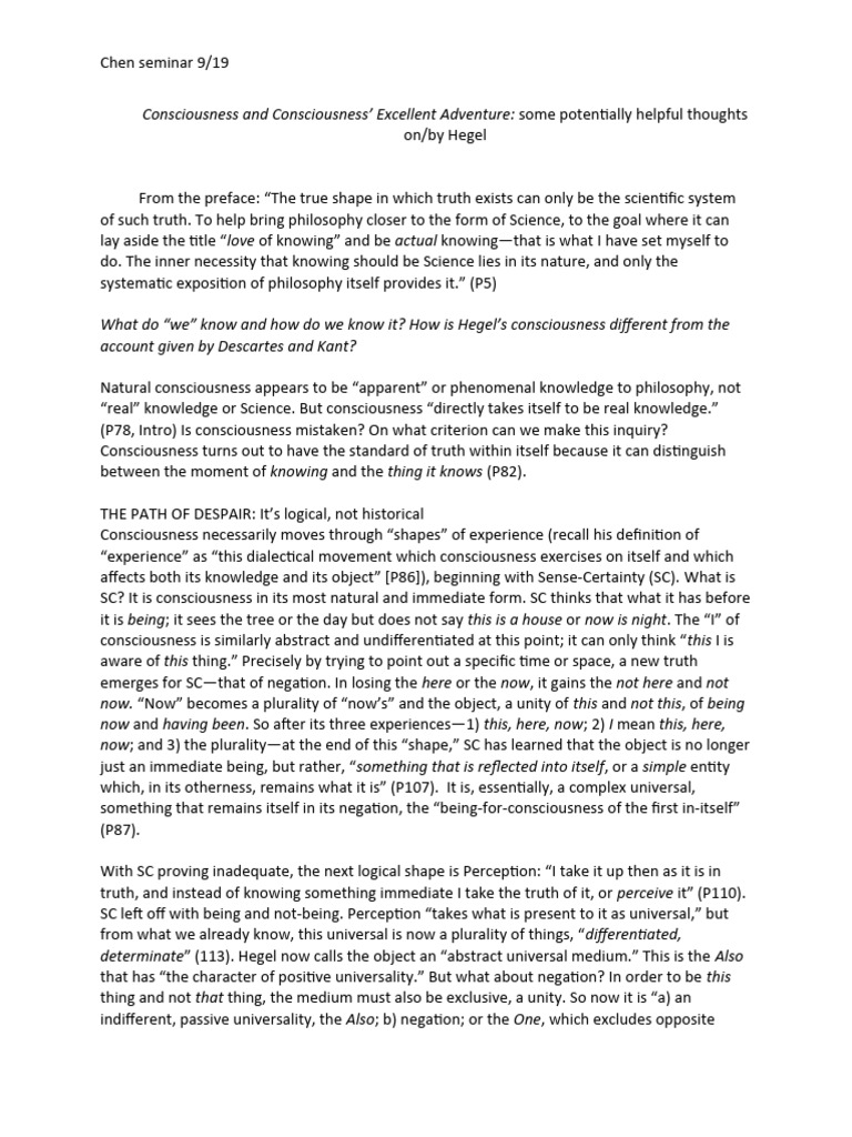 Hegel's Consciousness: A Dialectical Journey | PDF | Truth | Experience
