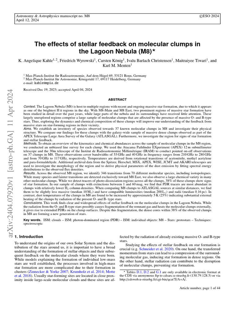 The Effects of Stellar Feedback On Molecular Clumps in The Lagoon ...
