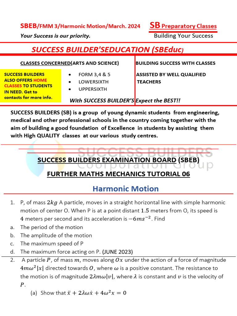 SB F. Maths P3 TUTORIAL 06 Harmonic Motion | PDF | Quantity | Motion ...