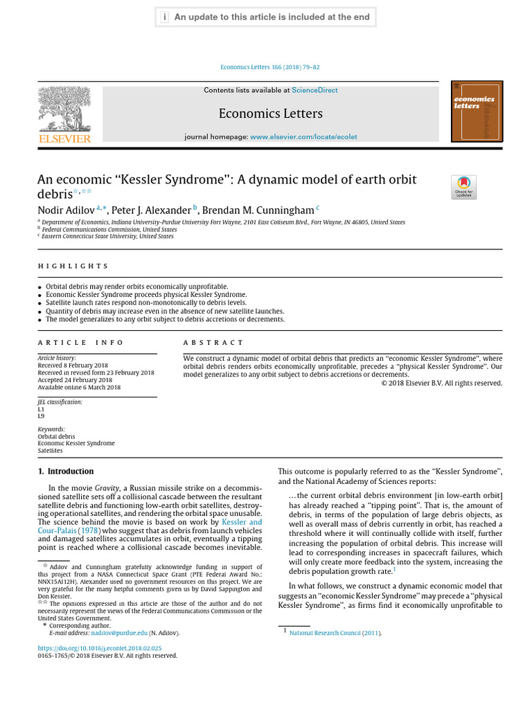 Economic Kessler Syndrome Model Explained | PDF | Space Debris | Satellite