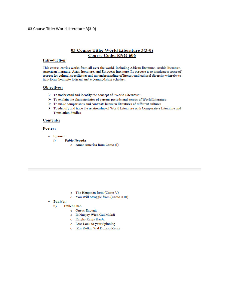 Outline World Lit - Eng Lit | PDF