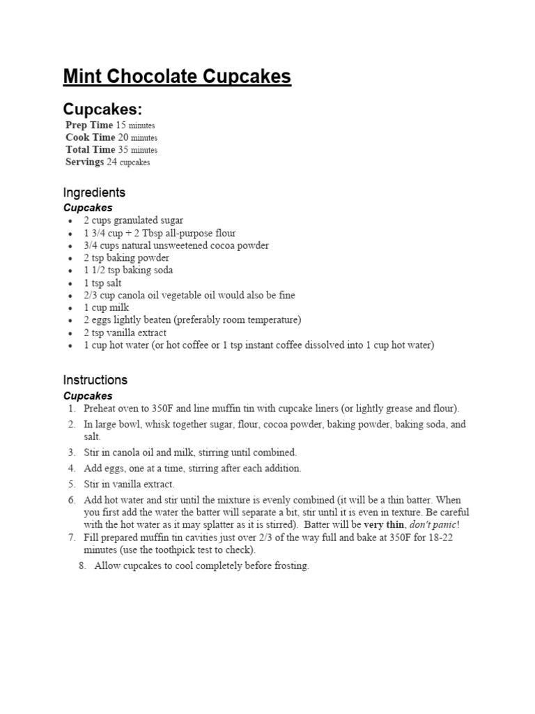 Mint Chocolate Cupcakes | PDF | Cakes | Cupcake
