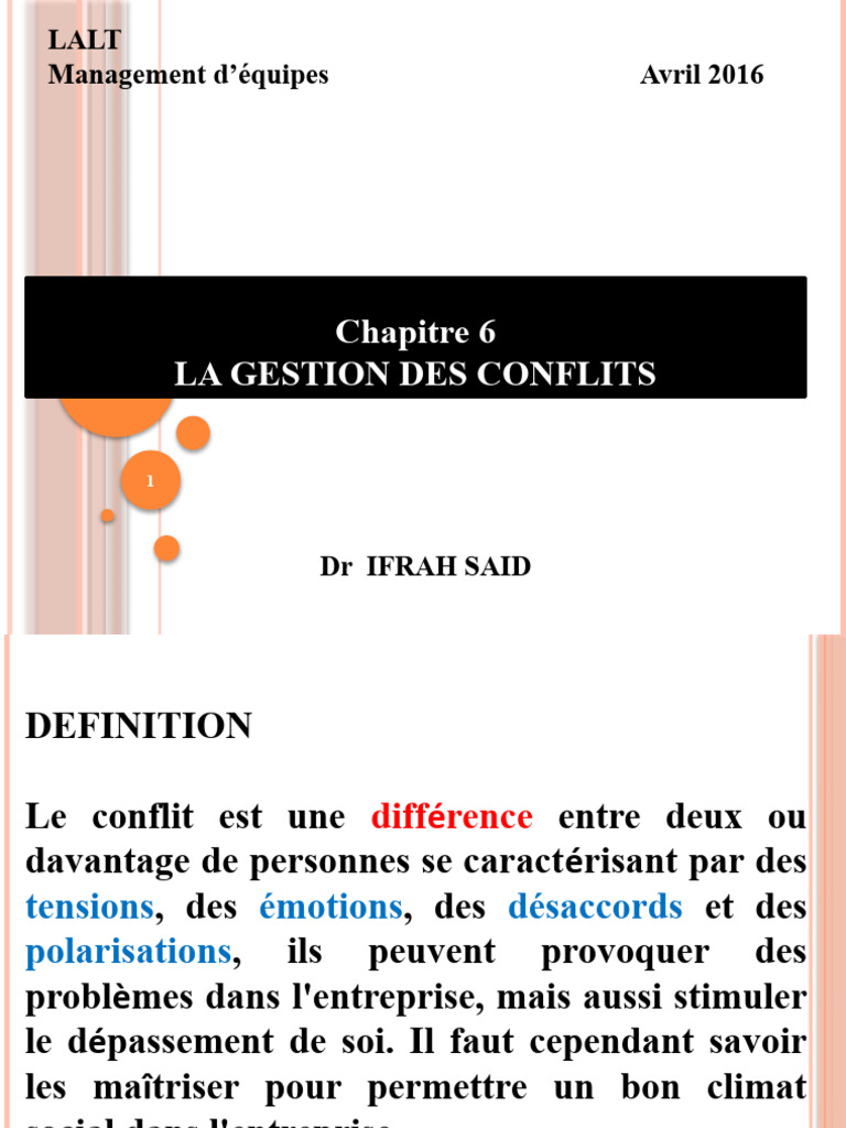 Définition et gestion des conflits | PDF | Résolution de conflit ...