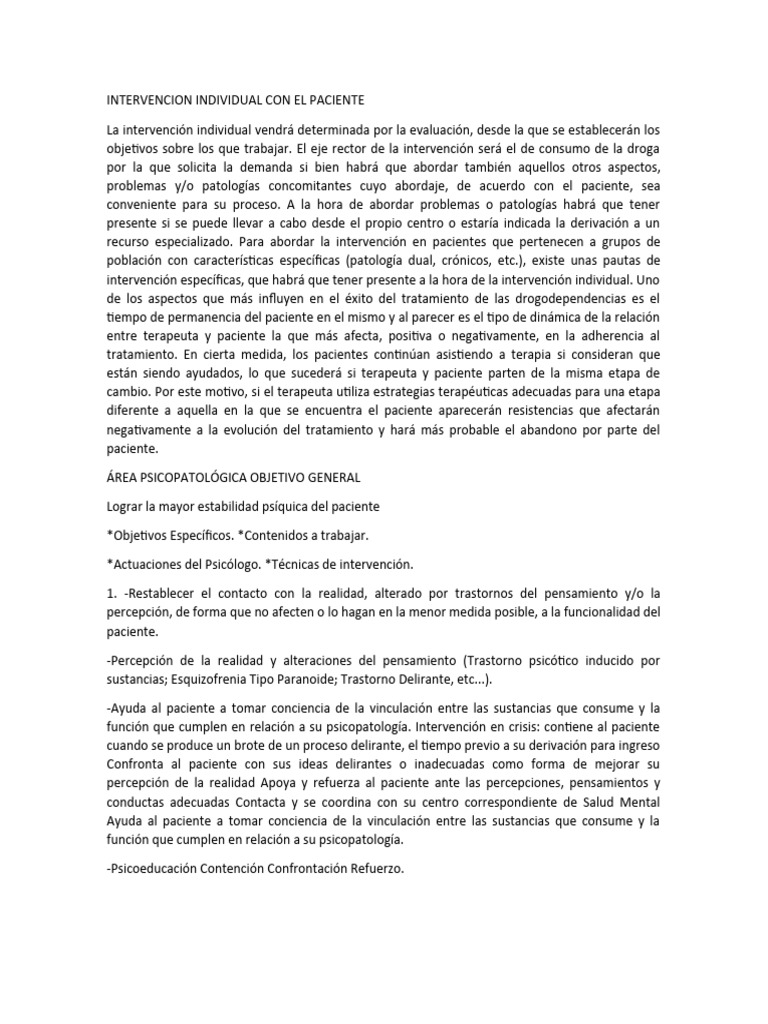 Intervencion Individual Con El Paciente | Descargar gratis PDF | Las ...