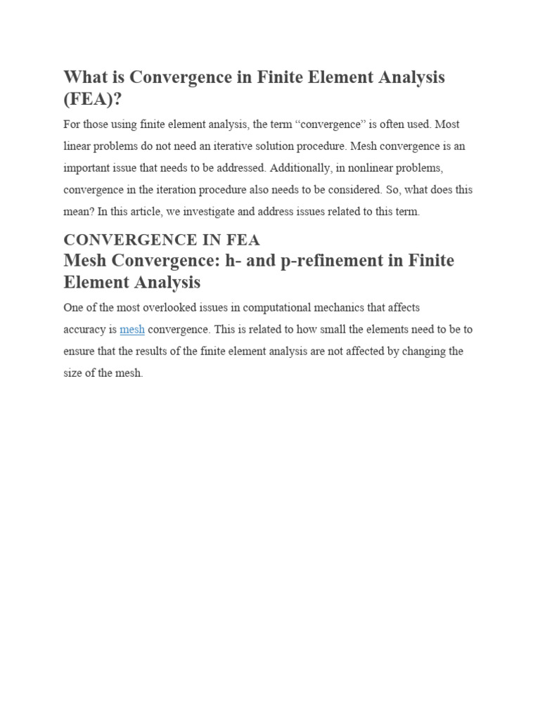 What Is Convergence In Finite Element Analysis Pdf Finite Element Method Applied And