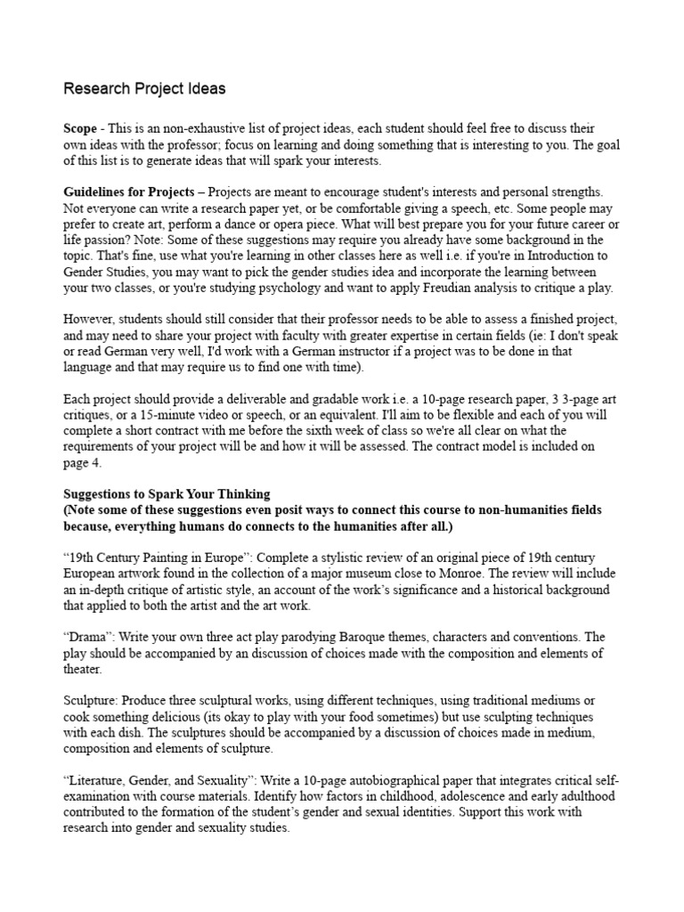 Intro To Humanities Project List v2 | PDF | Psychology | Gender