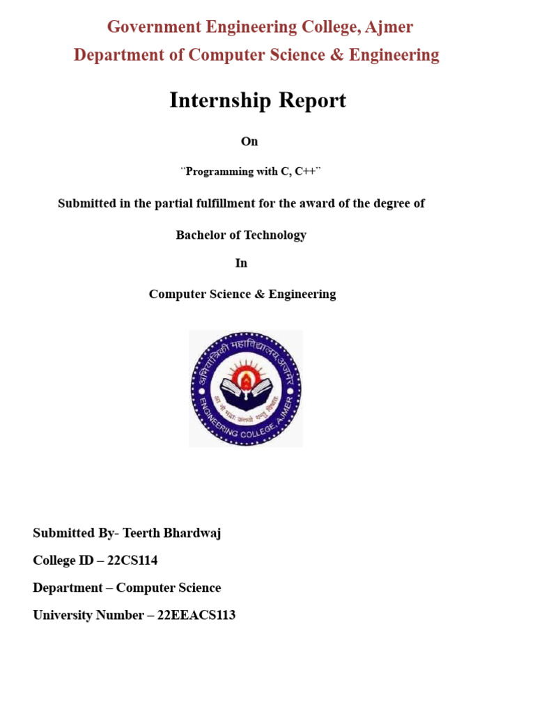 C/C++ Internship Report at Ajmer | PDF | C++ | C (Programming Language)